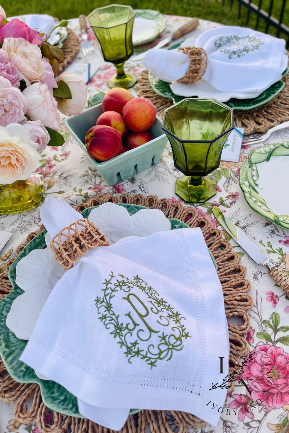Pink and Green Rustic Garden Party Tablescape Setting
