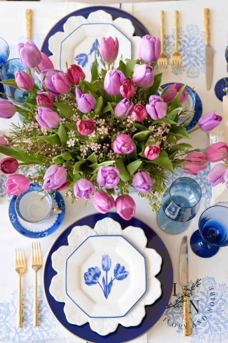 Spring Flower Table Setting with a Tulip Theme
