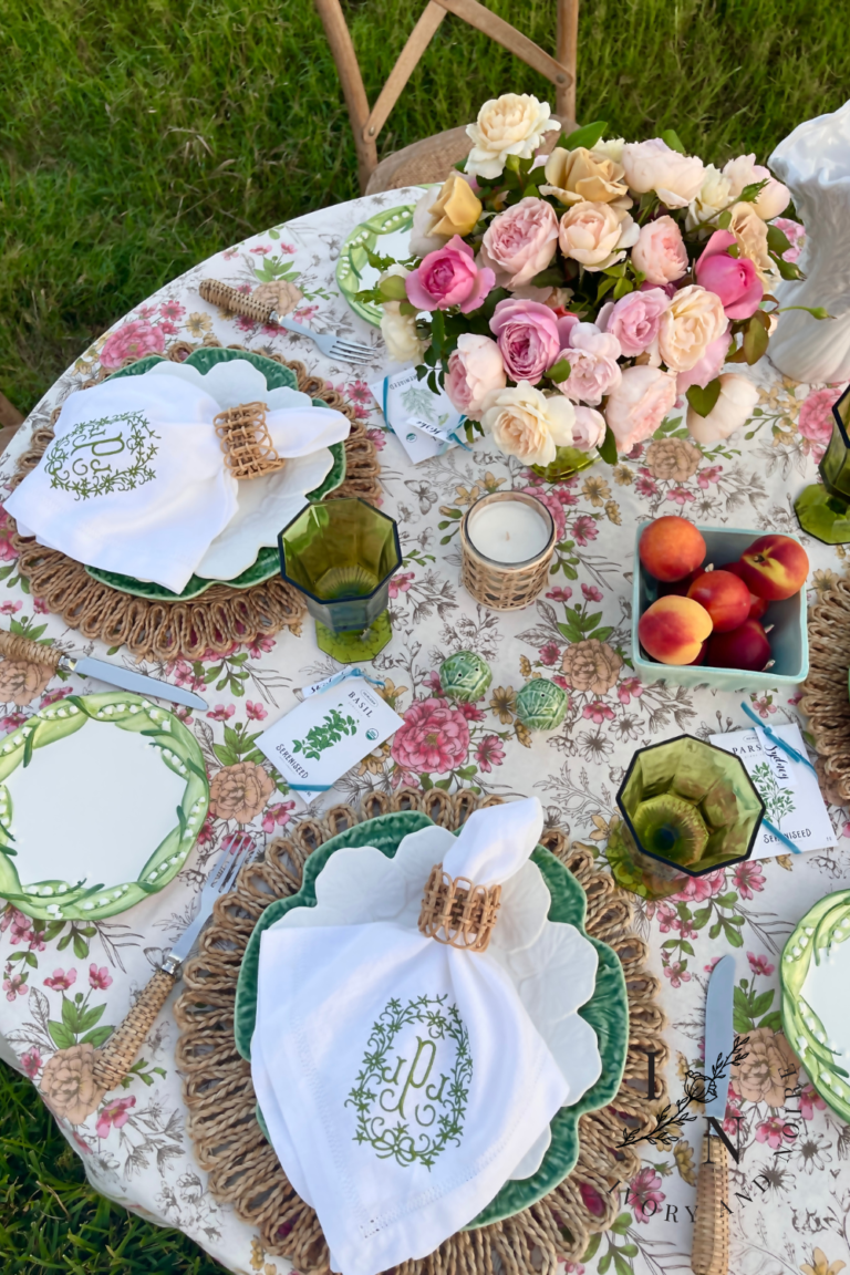 Pink and Green Rustic Garden Party Tablescape Setting