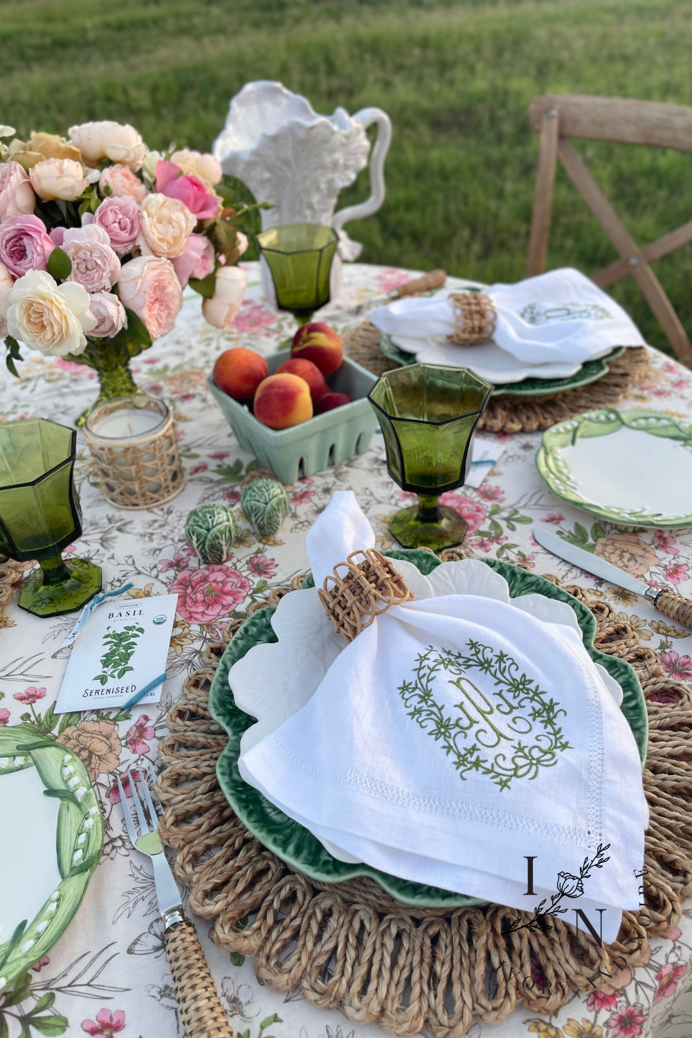 Pink and Green Rustic Garden Party Tablescape Setting