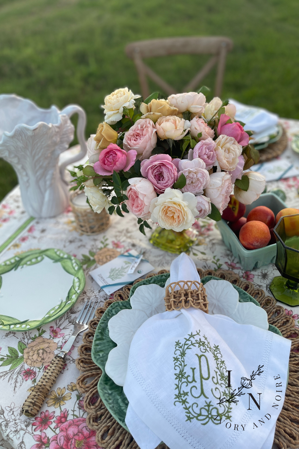 Pink and Green Rustic Garden Party Tablescape Setting