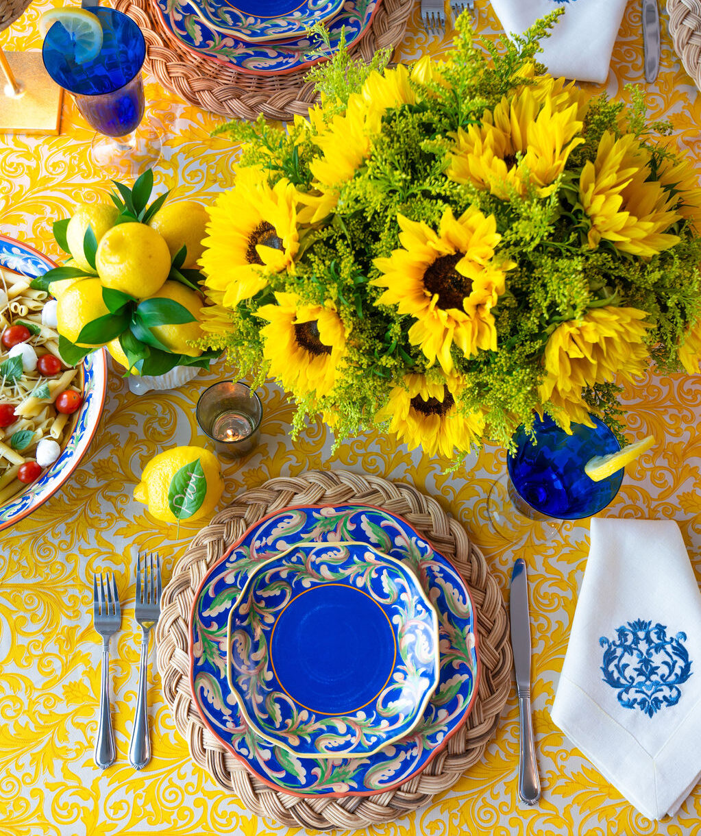 Summer Party Table Setting with Sunflowers: A Tuscan Vibe