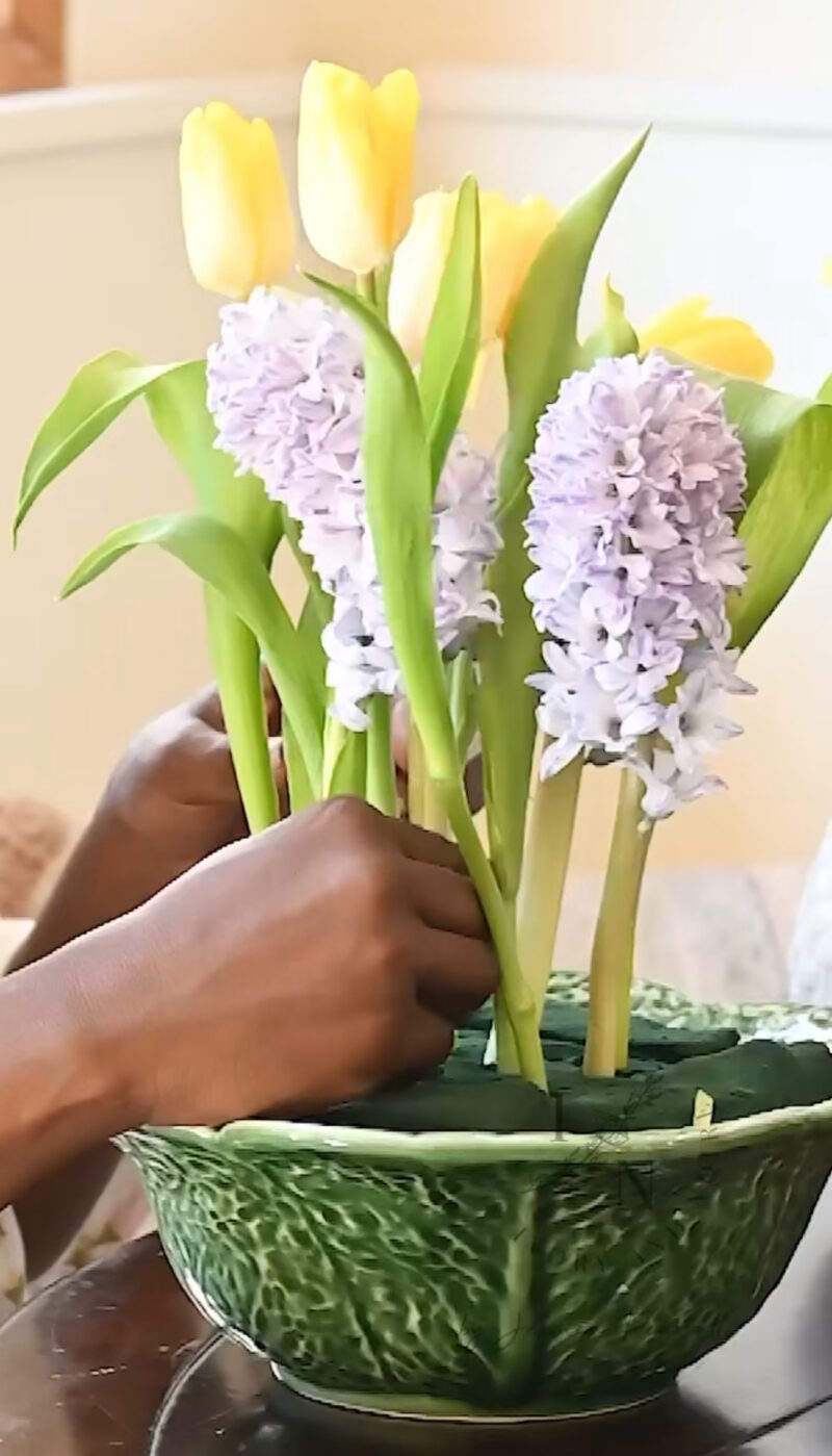 Yellow and Purple Spring Tulip Arrangement