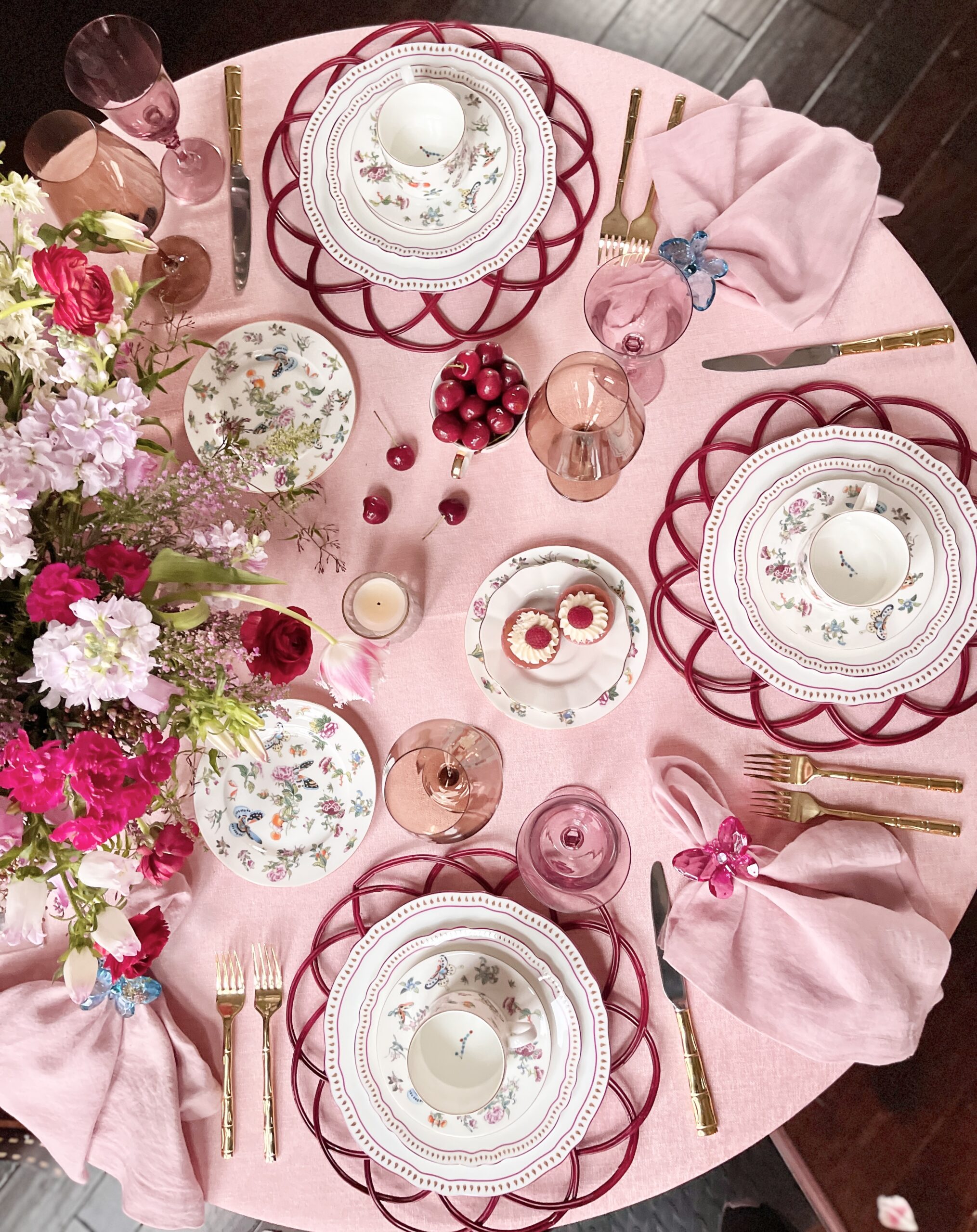 Red and Pink Butterfly Themed Table Setting Idea and Inspiration
