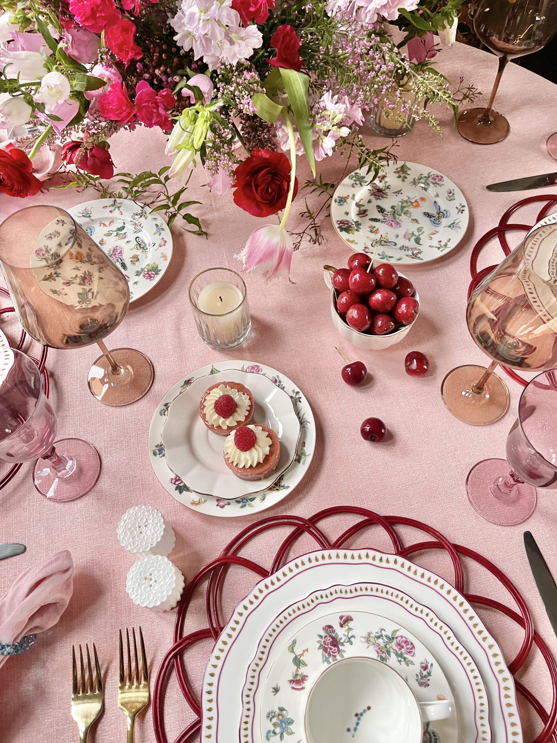 Red and Pink Butterfly Themed Table Setting Idea and Inspiration