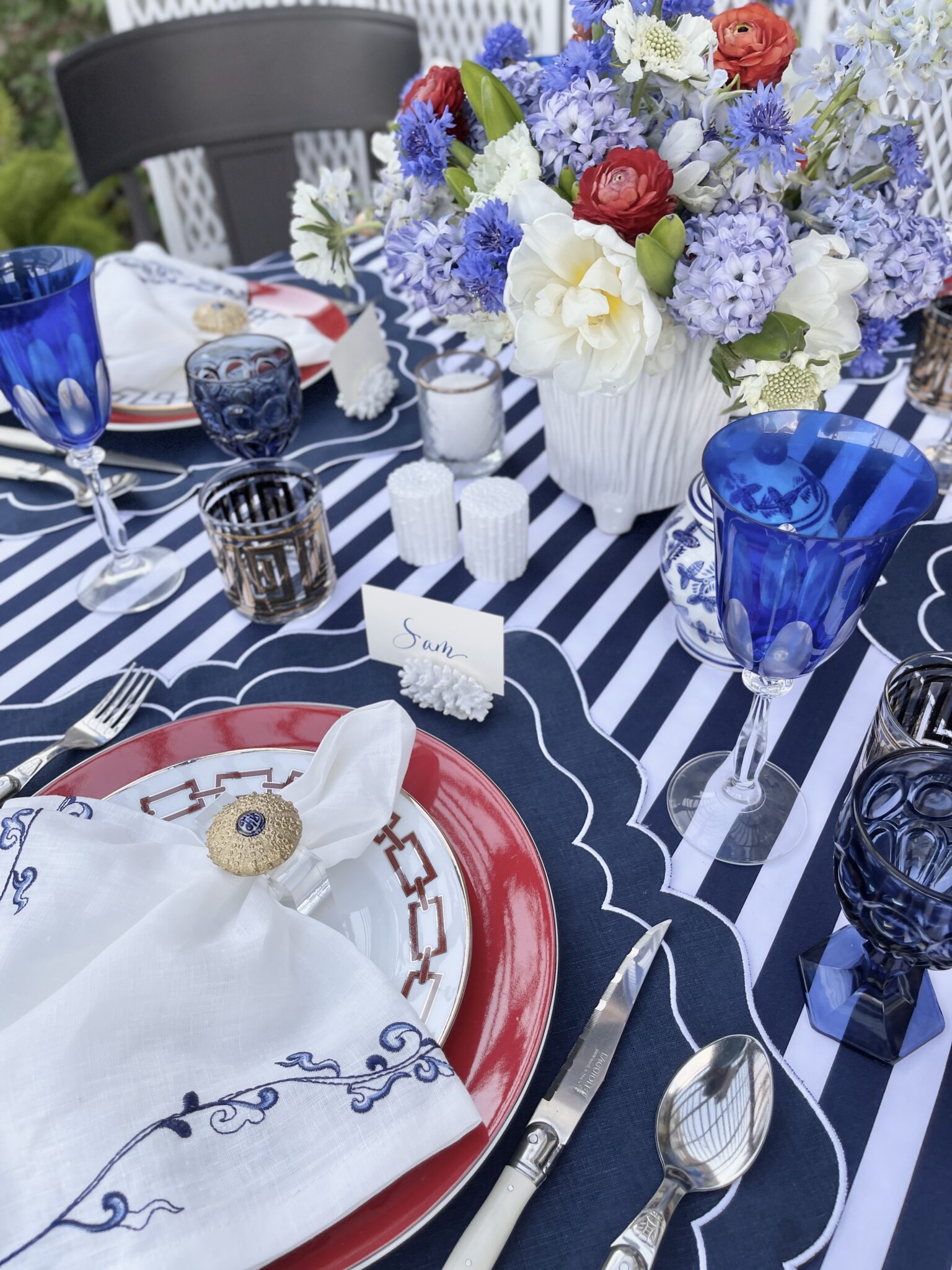 Elegant Red White and Blue Tablescape for Patriotic Holidays