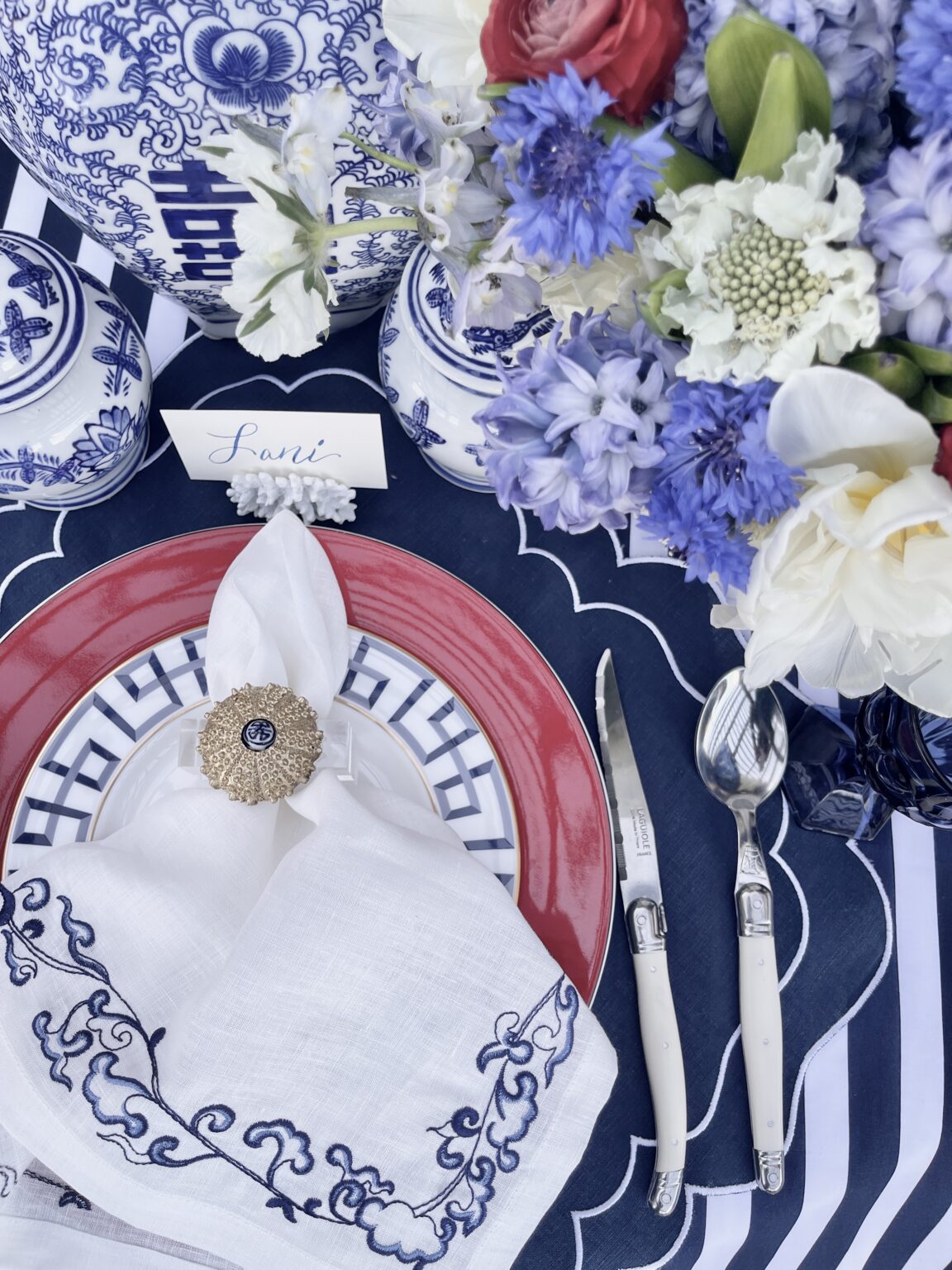 Elegant Red White and Blue Tablescape for Patriotic Holidays