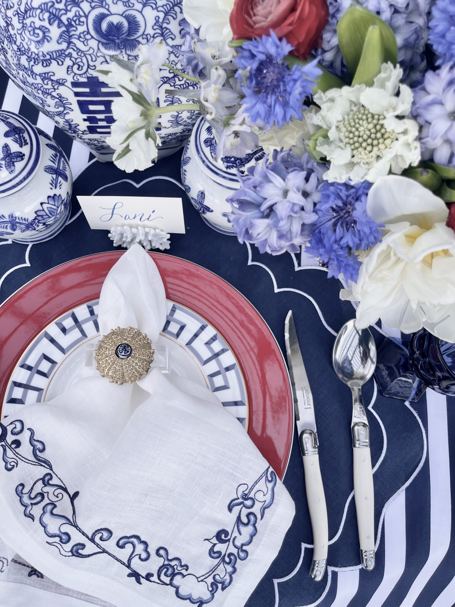 Elegant Red White and Blue Tablescape for Patriotic Holidays