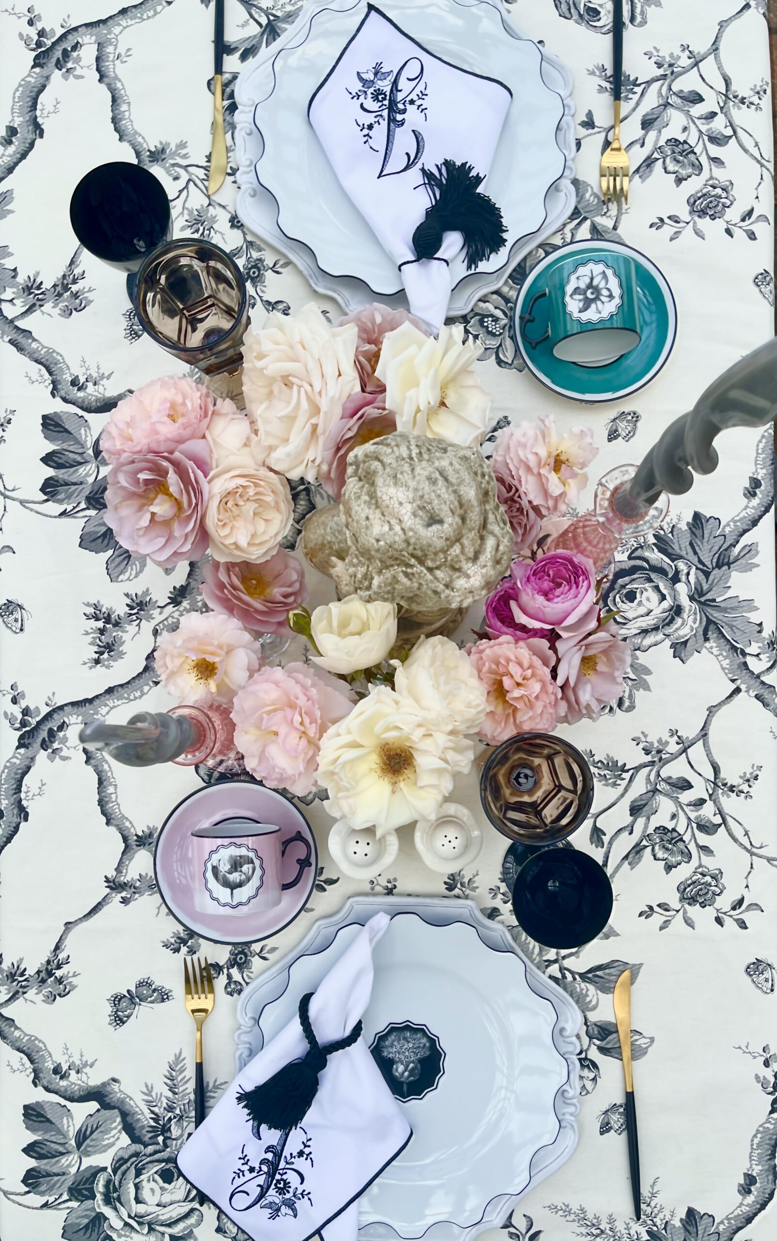 Bridgerton Themed Brunch Party Table Setting Idea