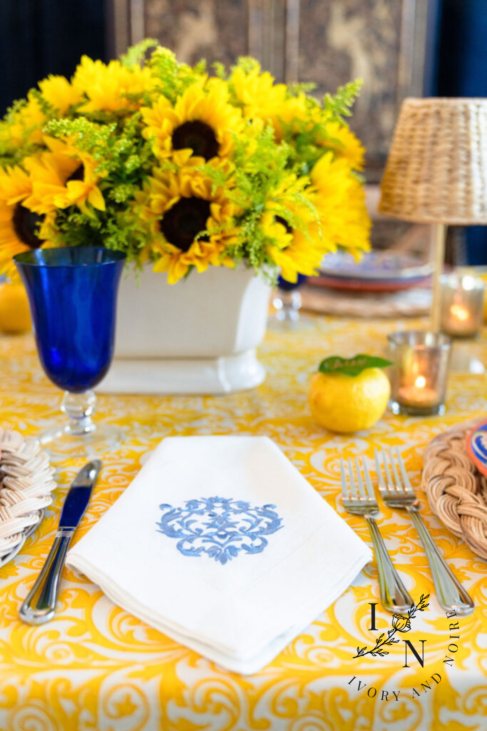 Summer Party Table Setting with Sunflowers: A Tuscan Vibe